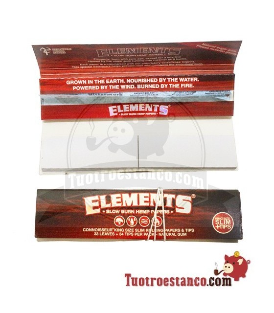 Papel de cañamo Elements king Size Rojo + tips